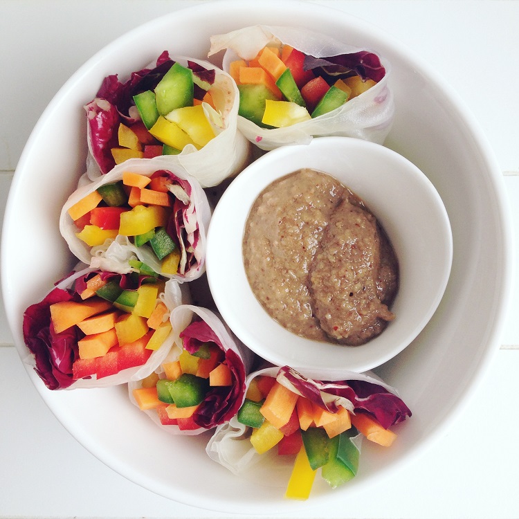 Rice Rolls with Almond Tamari Chilli Dip - Ursalicious